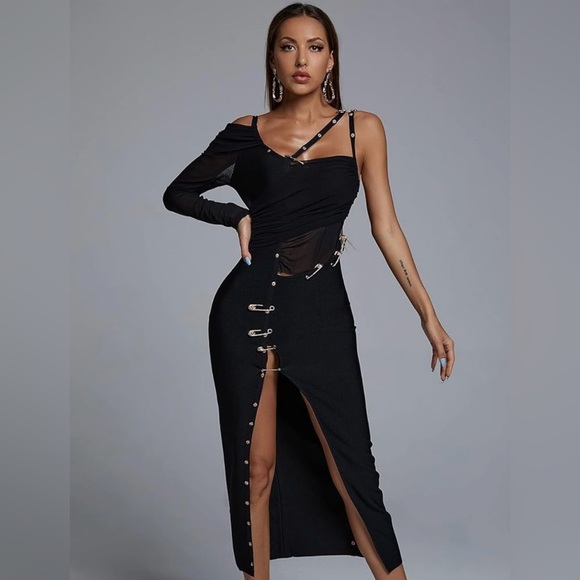 Bella Barnett | Dresses | Bella Barnett Black One Shoulder Bandage ...